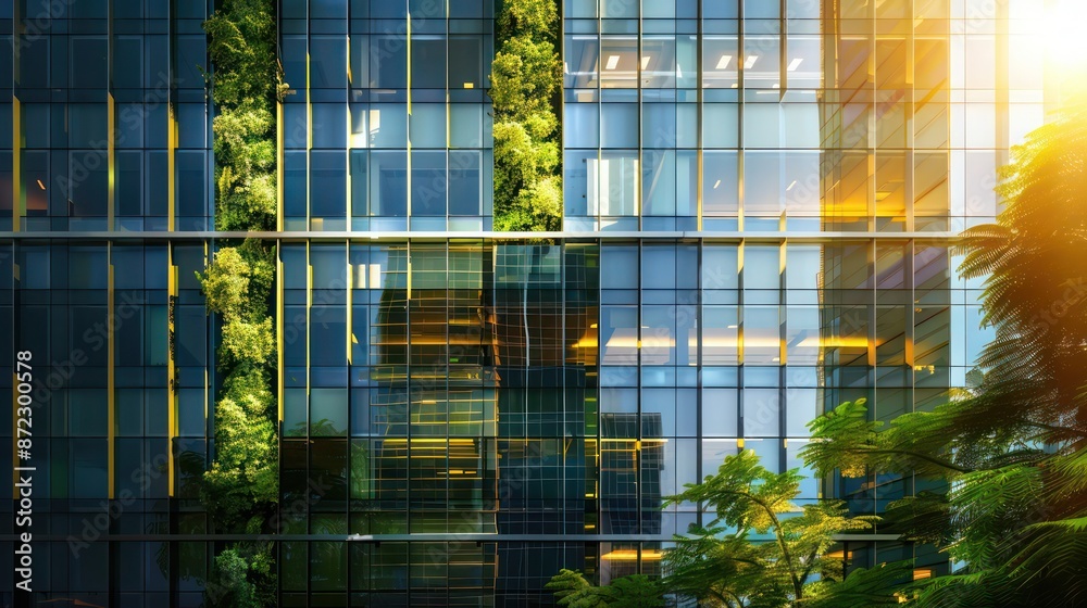 green-certified office building with dynamic energy-efficient windows ...