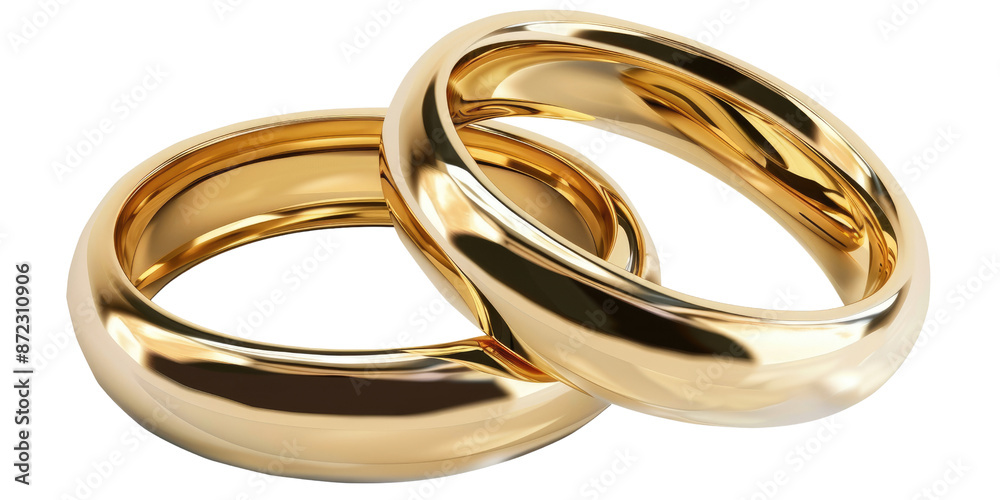 Two golden wedding rings cut out, isolated, transparent background ...