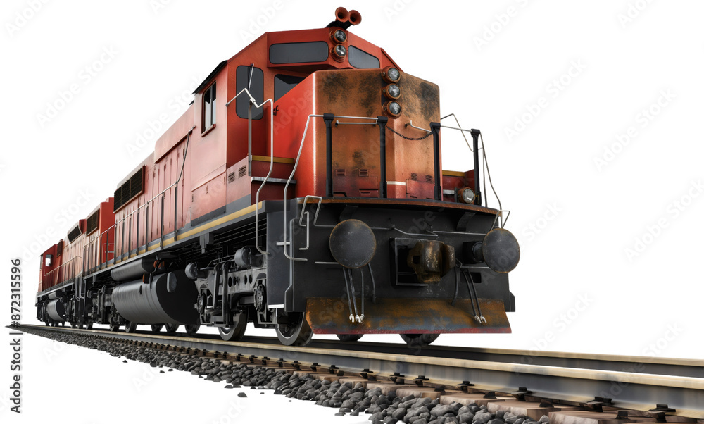 Red old vintage retro classic historic locomotive train on railway ...