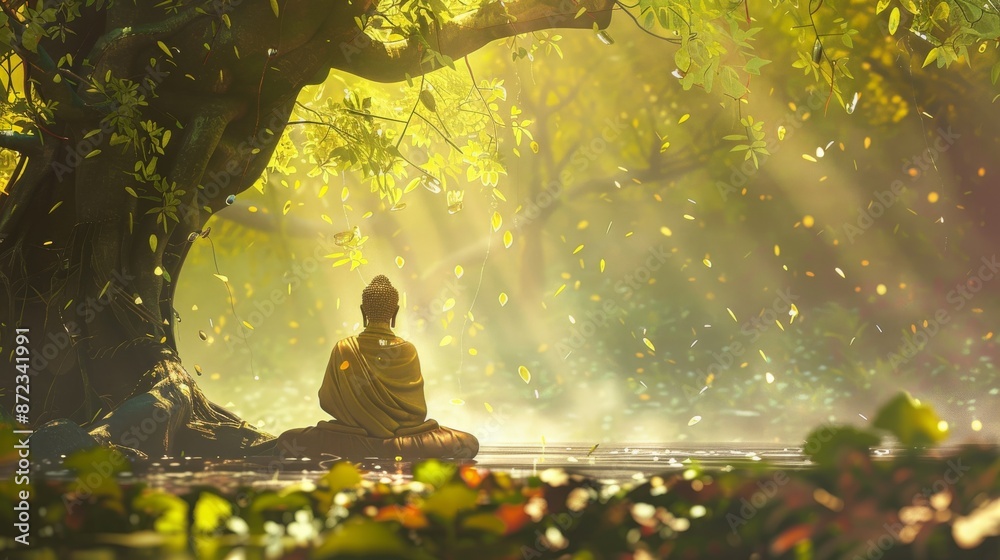 Siddhartha Gautama, known as Buddha, seated in meditation under the ...