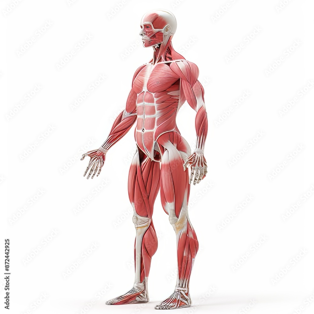 Highly detailed 3D rendering of the human muscular system, accurately ...