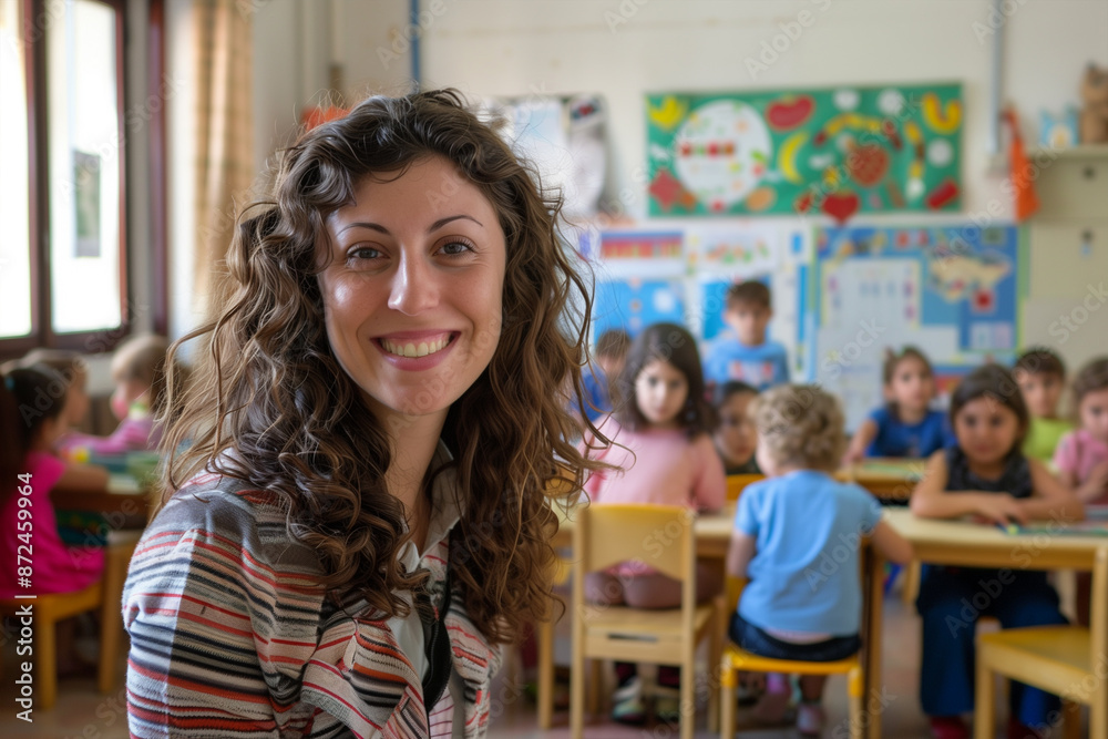 Photography of italian school classroom scene with children in ...