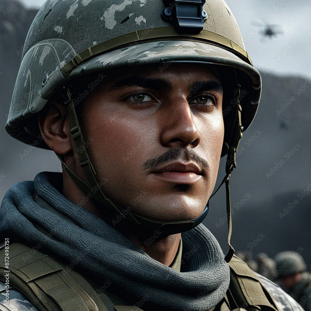 Fake soldier created by CGI AI, army, military conflict, war weapon ...