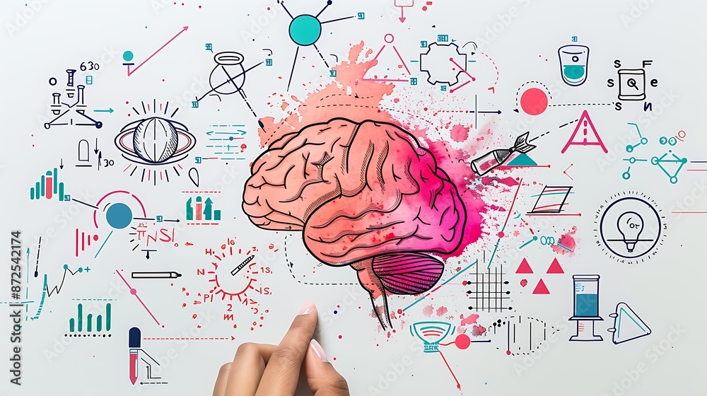 FHD high resolution images A hand drawing of the human brain surrounded ...