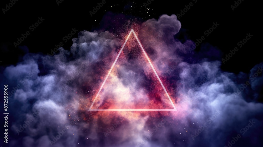 A triangle portal with clouds and cosmic backdrop. Surreal digital art ...