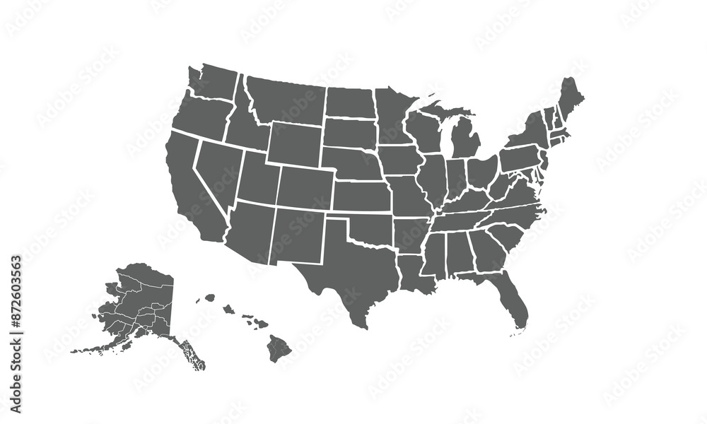 Map of USA isolated on white background. for website layouts ...