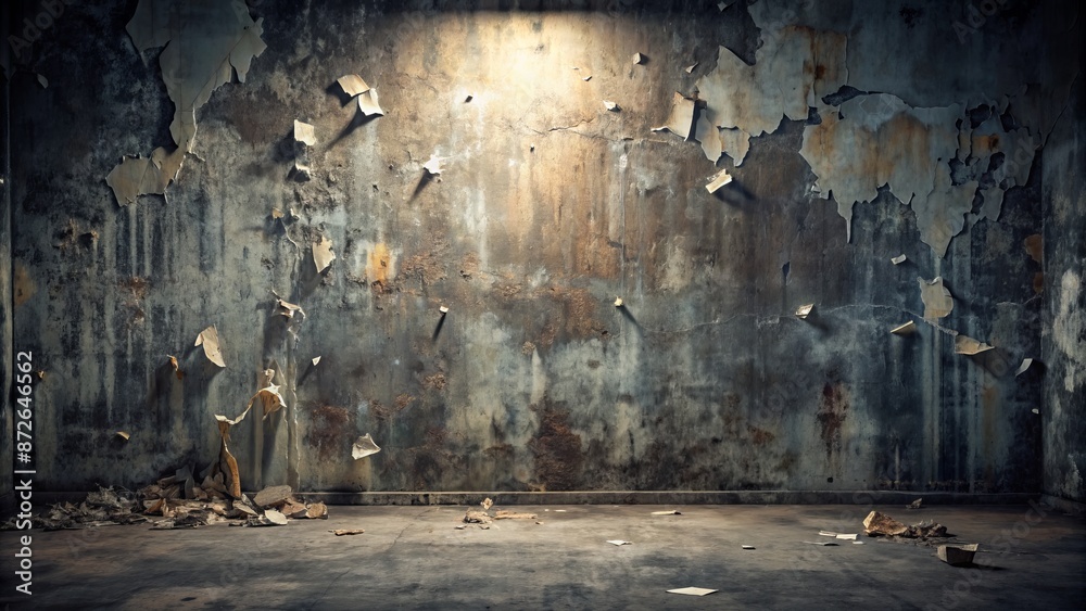 Dark, concrete wall with gritty, grungy texture serves as a dramatic ...
