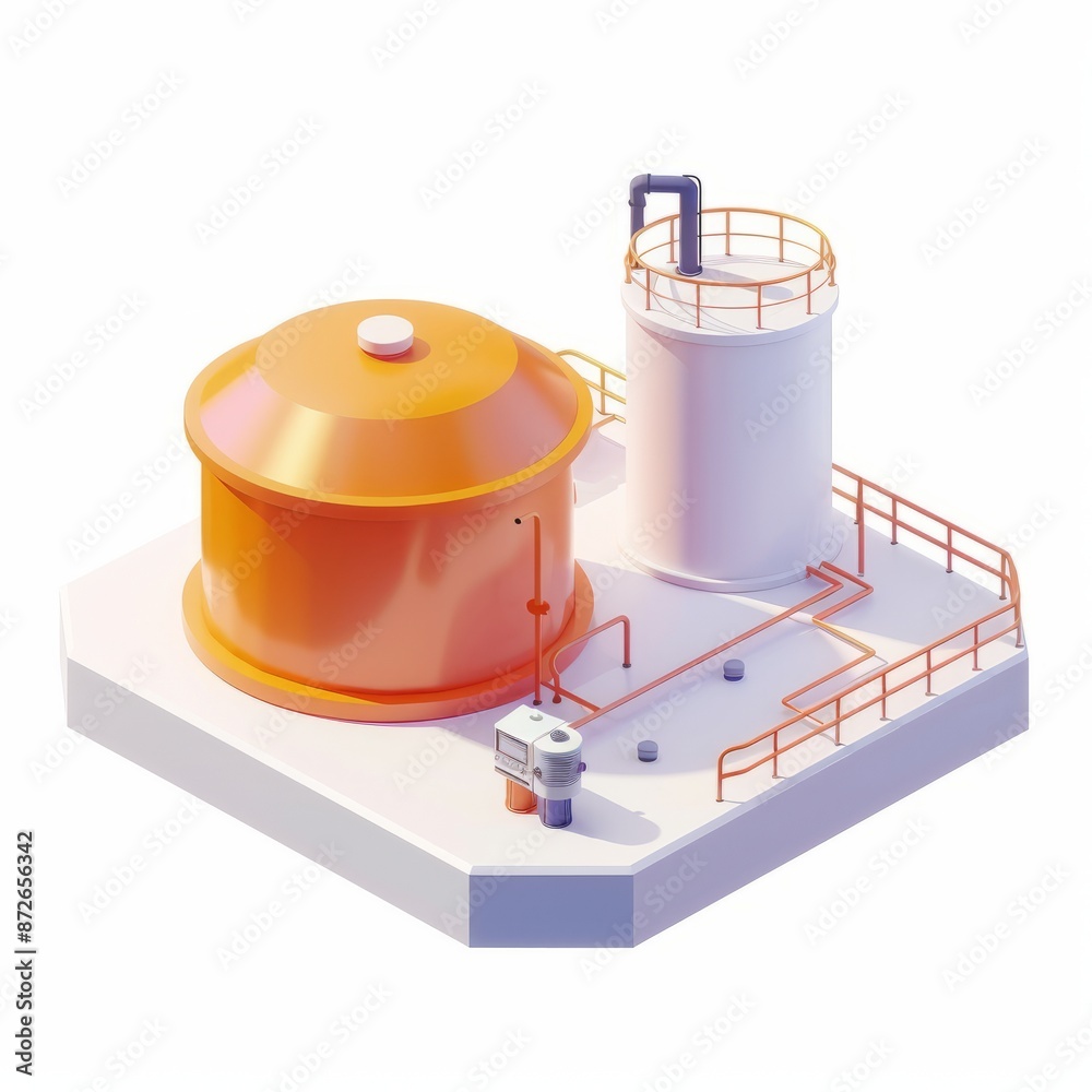 3D Render of an isometric space fuel tank or storage facility, on ...