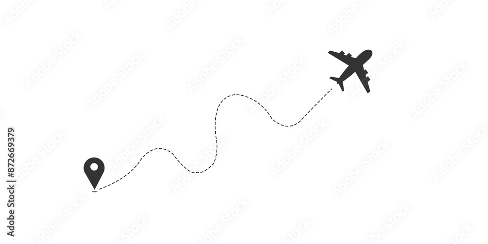 Airplane routes, Travel icon, Travel from start point and dotted line ...