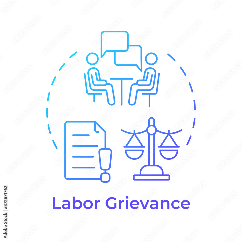 Labor grievance blue gradient concept icon. Employment contract ...