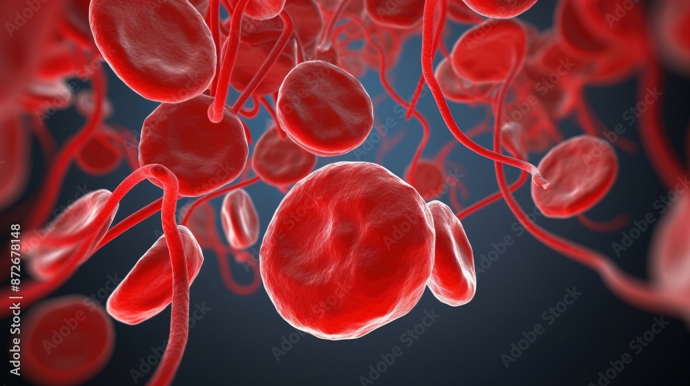 Blood vessel, hemoglobin close-up. Medical venous structure, dark ...