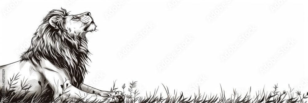 World Lion Day. Lion head, black outlines, white background. Horizontal ...