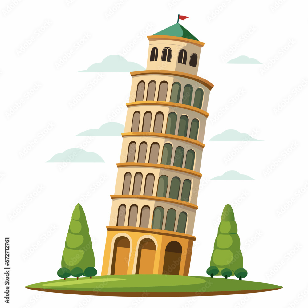 leaning tower clipart cartoon Illustration drawing Stock Vector | Adobe ...
