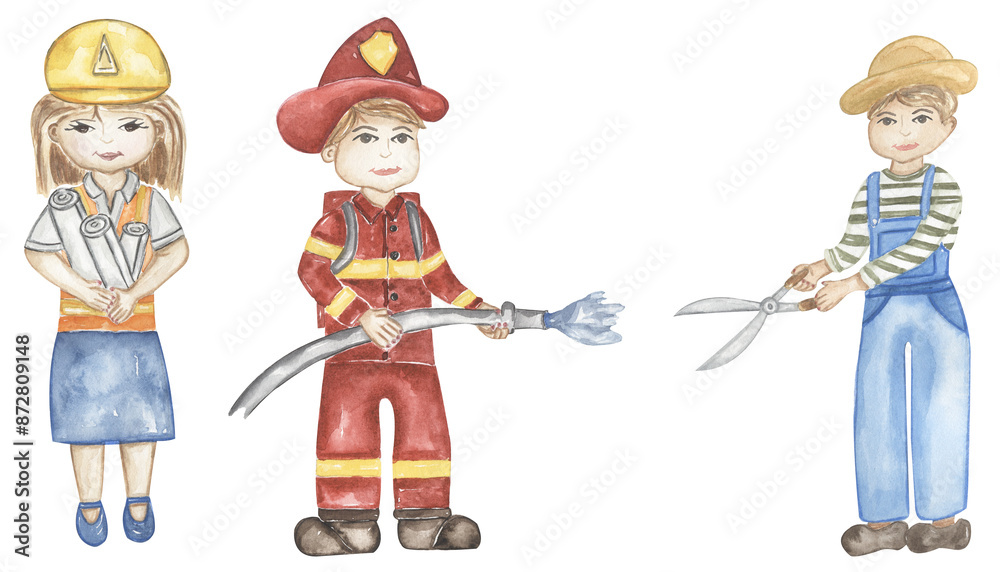 Kids Characters Collection: Set of different professions in cute style ...