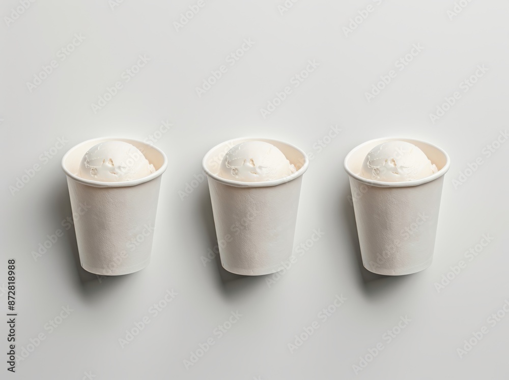 Realistic mockup of white paper ice cream buckets. This is an empty 3D ...