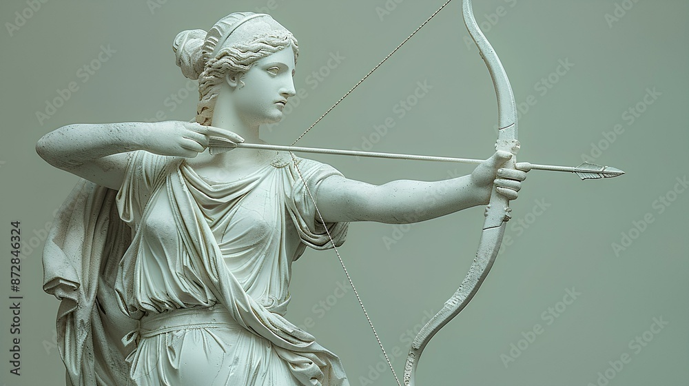 Statue of greek goddess artemis with bow and arrows isolated on neutral background. greek deity ...