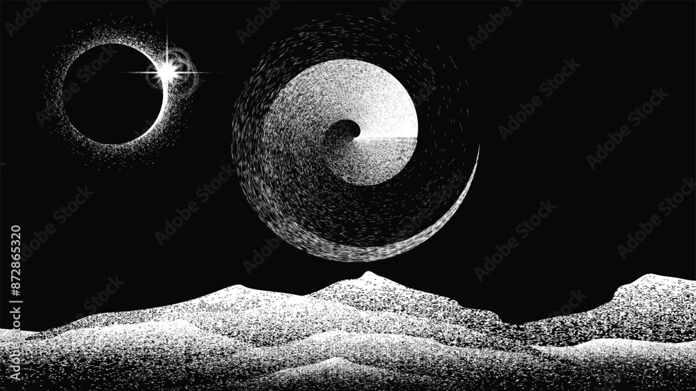 Stars and exoplanet in outer space. Futuristic landscape, with noise ...