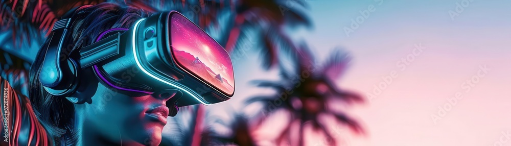 Digital VR tour, exotic destinations, virtual sightseeing, futuristic ...