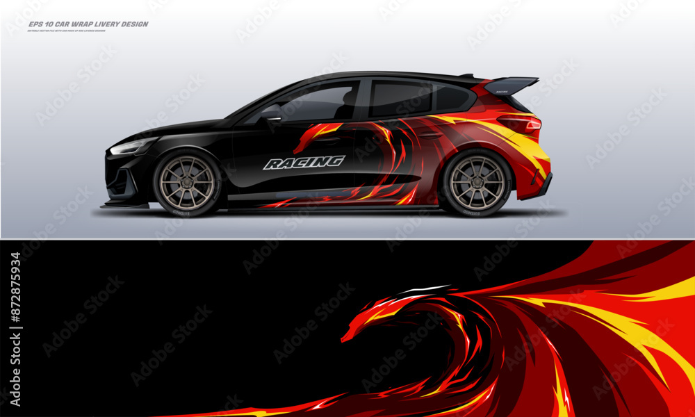 Fire design Sporty Racing Car wrap livery design. vinyl sticker design ...