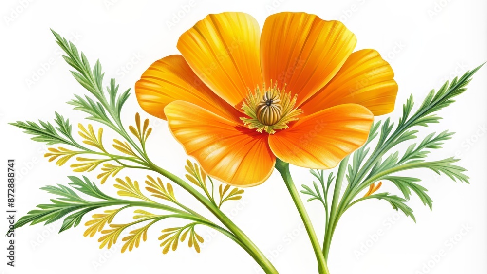 Vibrant hand-drawn vector illustration of California Poppy in blooming ...