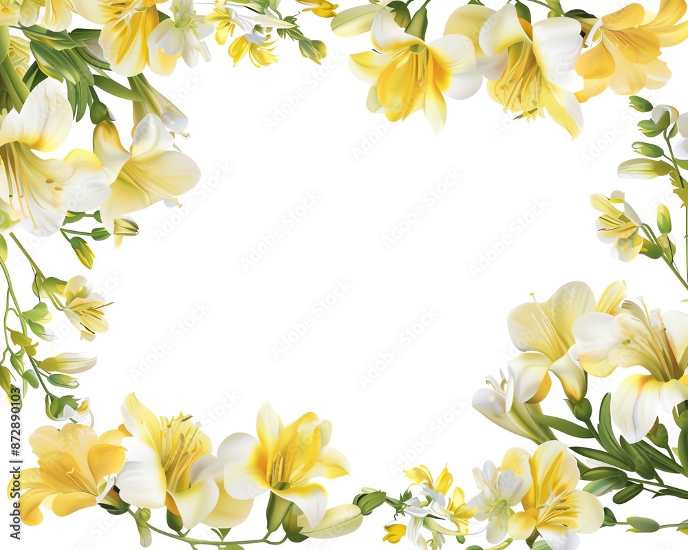 Freesia frame clipart, floral border, vector art, white and yellow ...