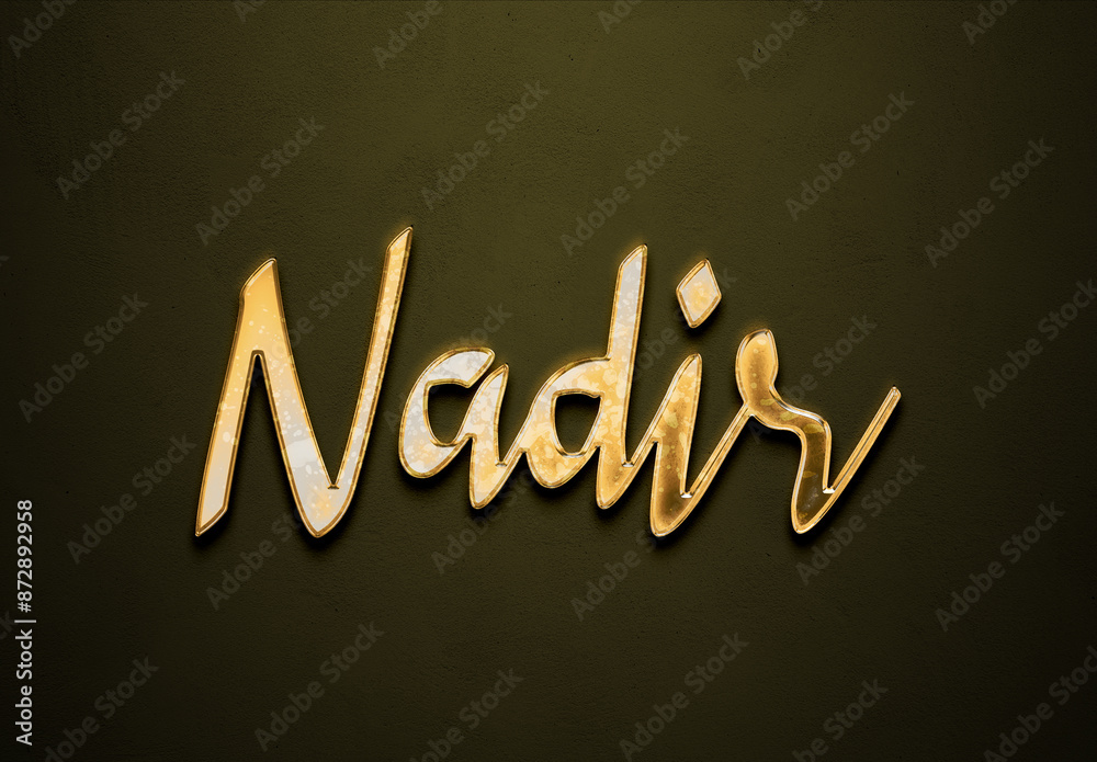 Old gold text effect of Arabic name Nadir with 3D glossy style Mockup ...