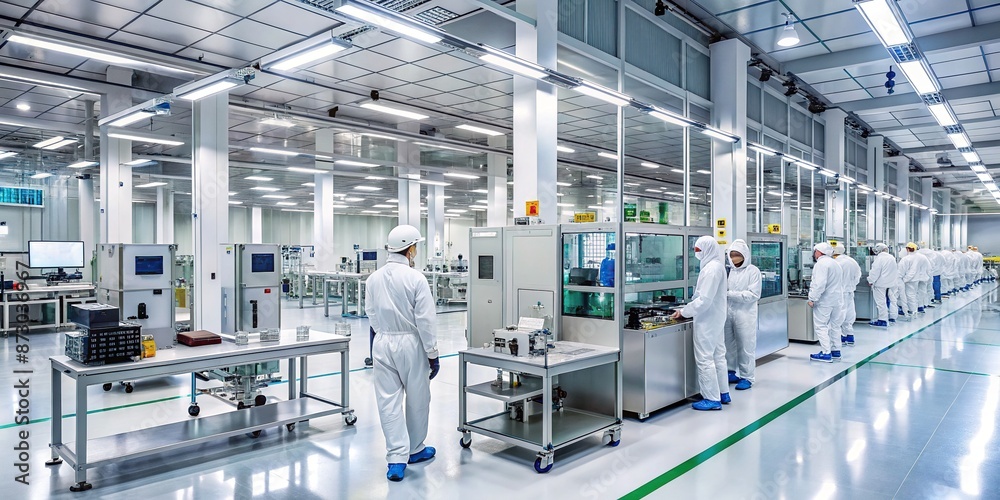 Hightech cleanroom with semiconductor research stations Stock Photo ...