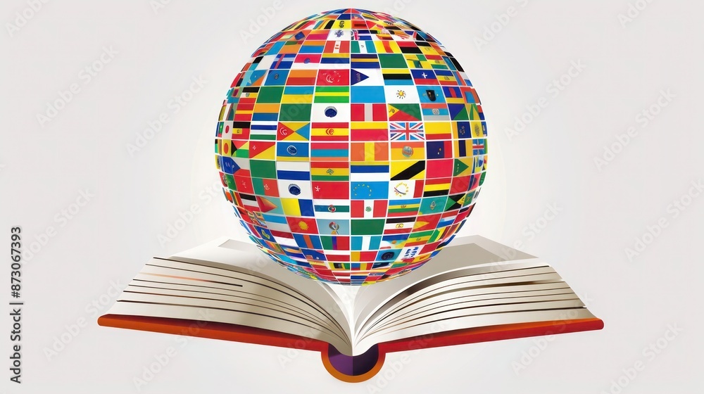 A colorful vector illustration of a globe made up of various national ...