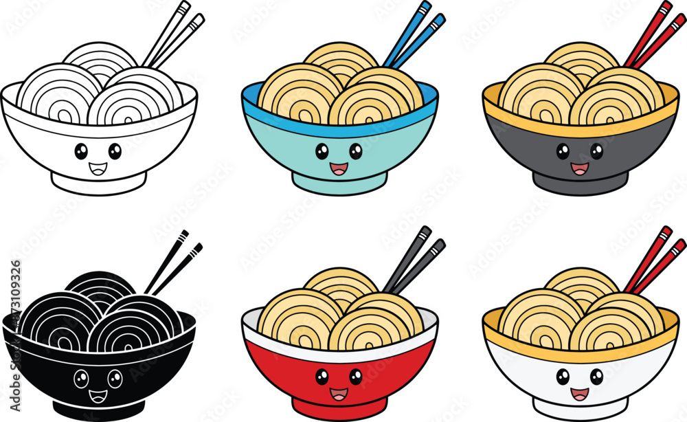 Cute Cartoon Ramen Noodle Pho Bowl Clipart Illustration - Isolated ...
