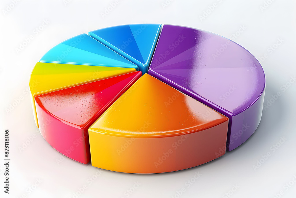 Colorful 3D pie chart depicting various data segments, showcasing infographic and data ...