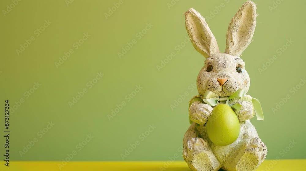 Easter bunny figure with yellow green background and space for text ...