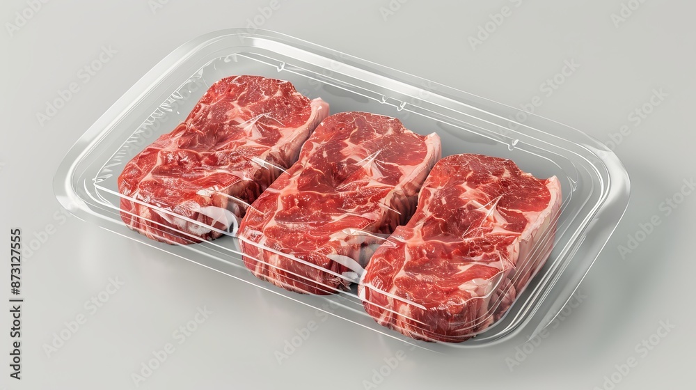 Transparent plastic tray blank featuring a beef mockup in top view ...