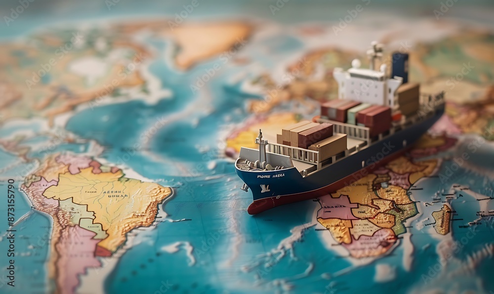 Globalization Concept with Container Ship Model on World Map ...