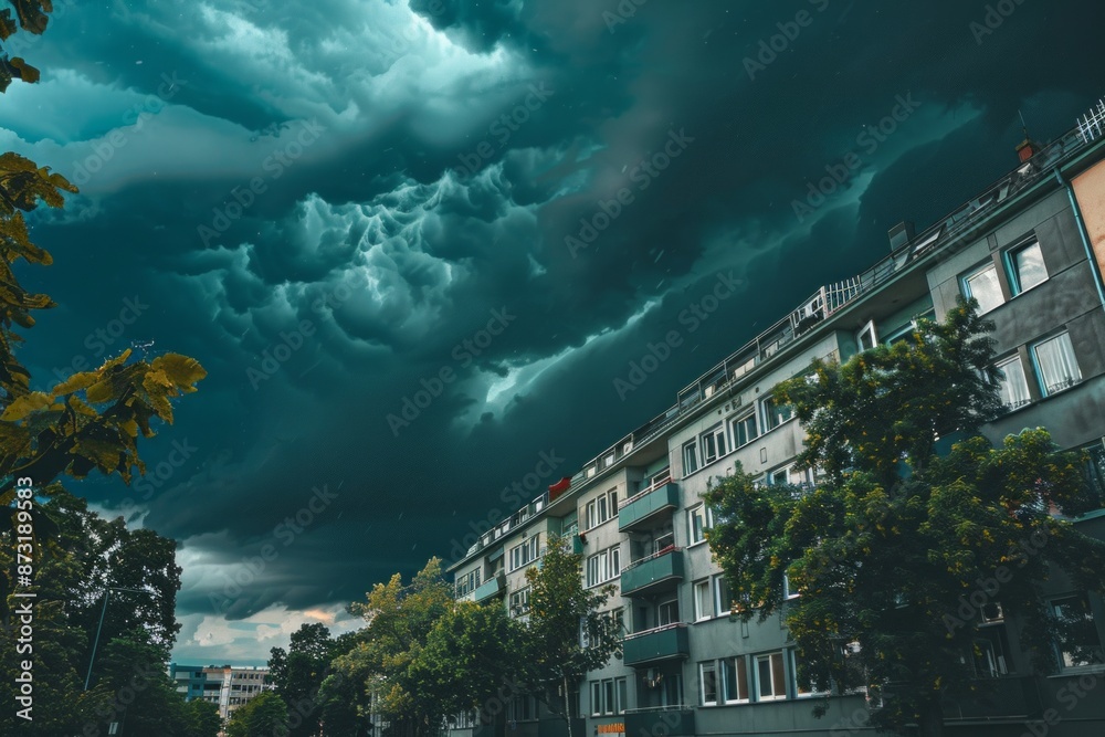 Amidst the urban chaos, the supercell storm clouds swirled ominously in ...