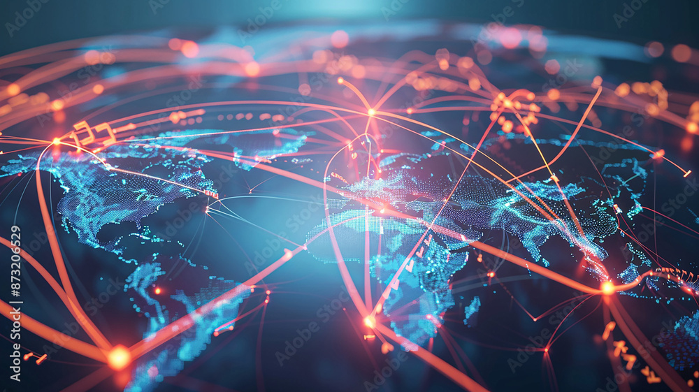 Abstract map of supply chain network, global transportation routes ...