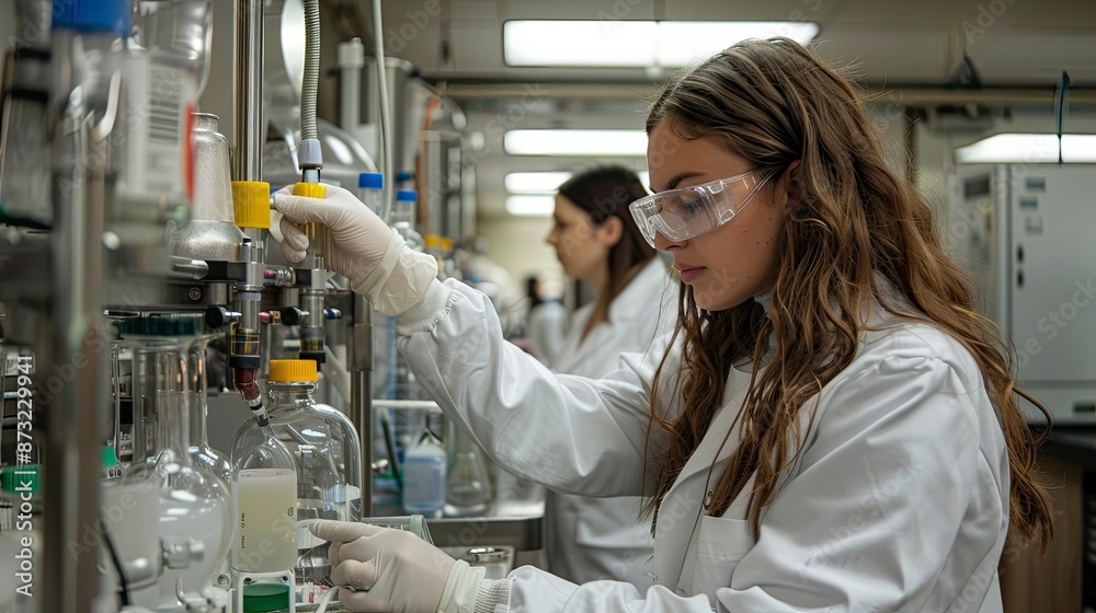 Laboratory setup with scientists investigating microbial fuel cells for ...