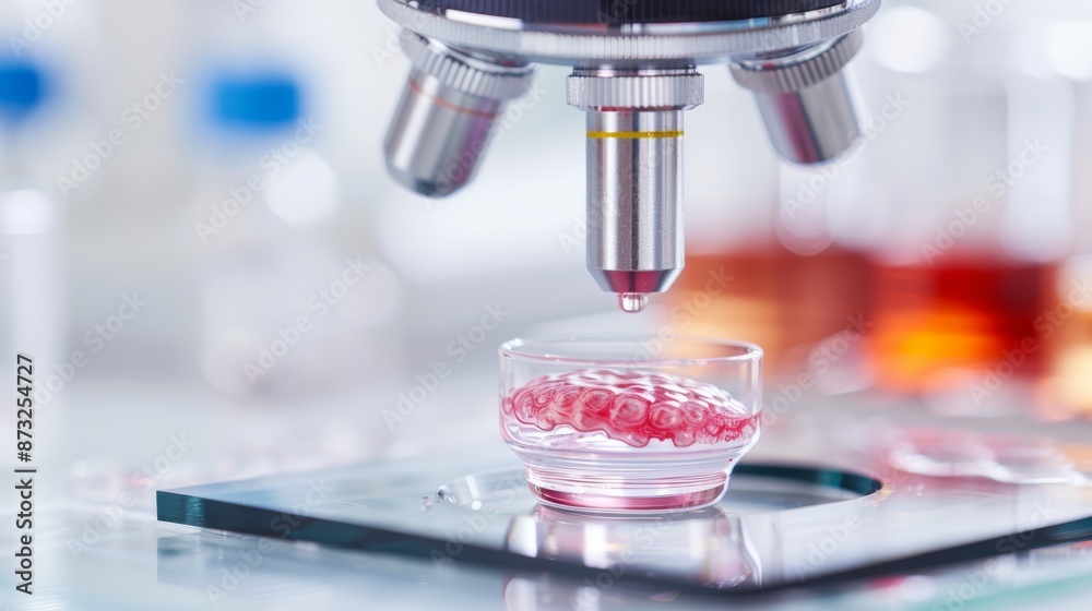 Microscopic view of pluripotent stem cells undergoing investigation in ...
