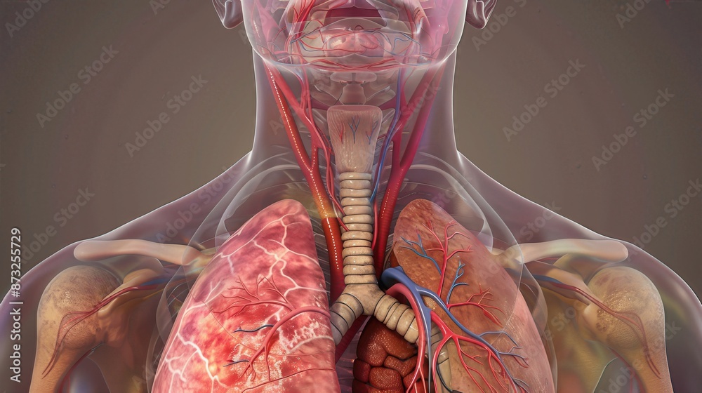 Medical illustration showing the anatomy of the human neck and chest ...