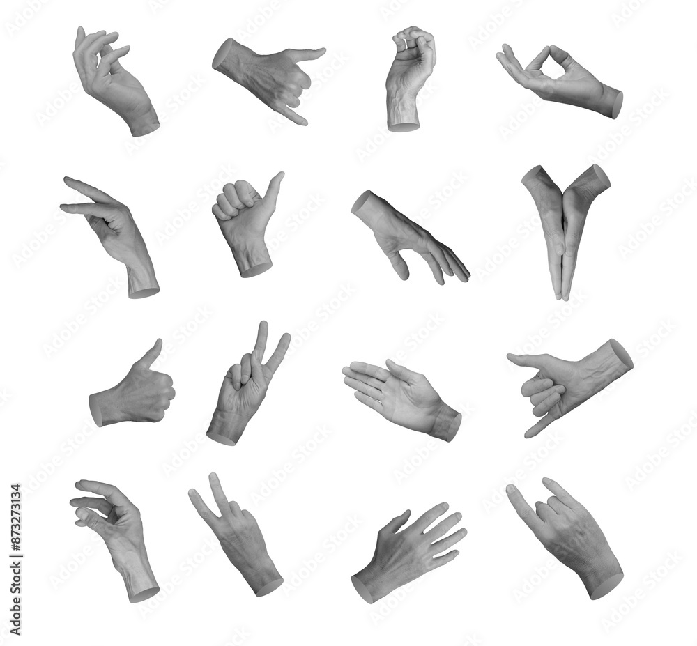 Taking, grabbing, different gestures, hand signs, finger symbols, body ...