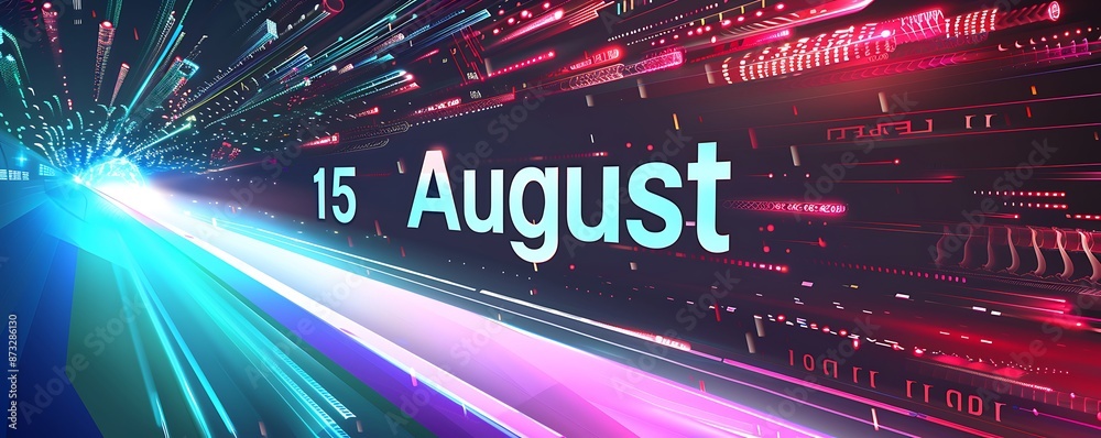 "15 August" in a futuristic font, with a backdrop of the Indian flag's ...
