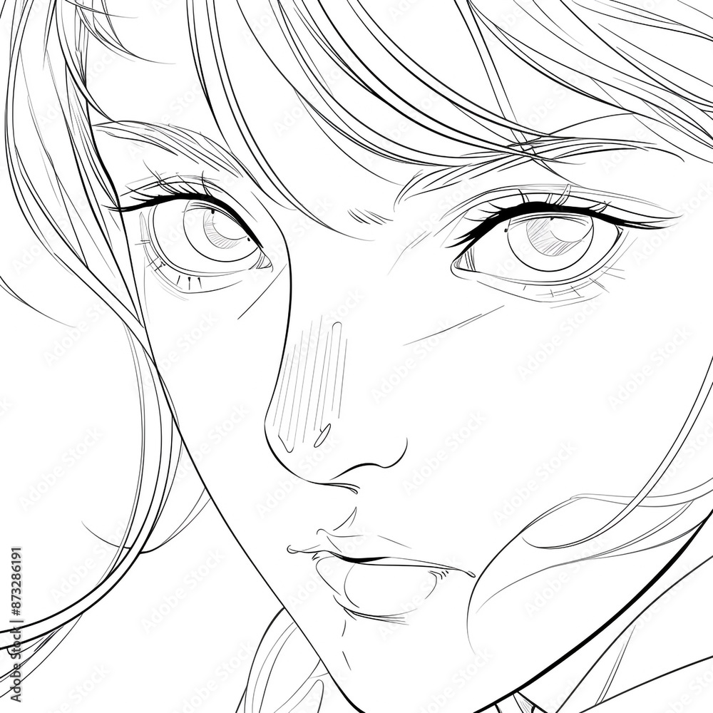 Closeup line-drawing comic on white background, minimalist cartoon ...