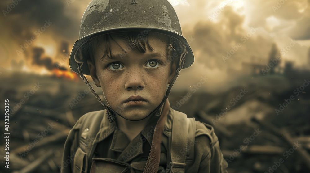 young boy with blue eyes and brown hair wearing an old world war two ...