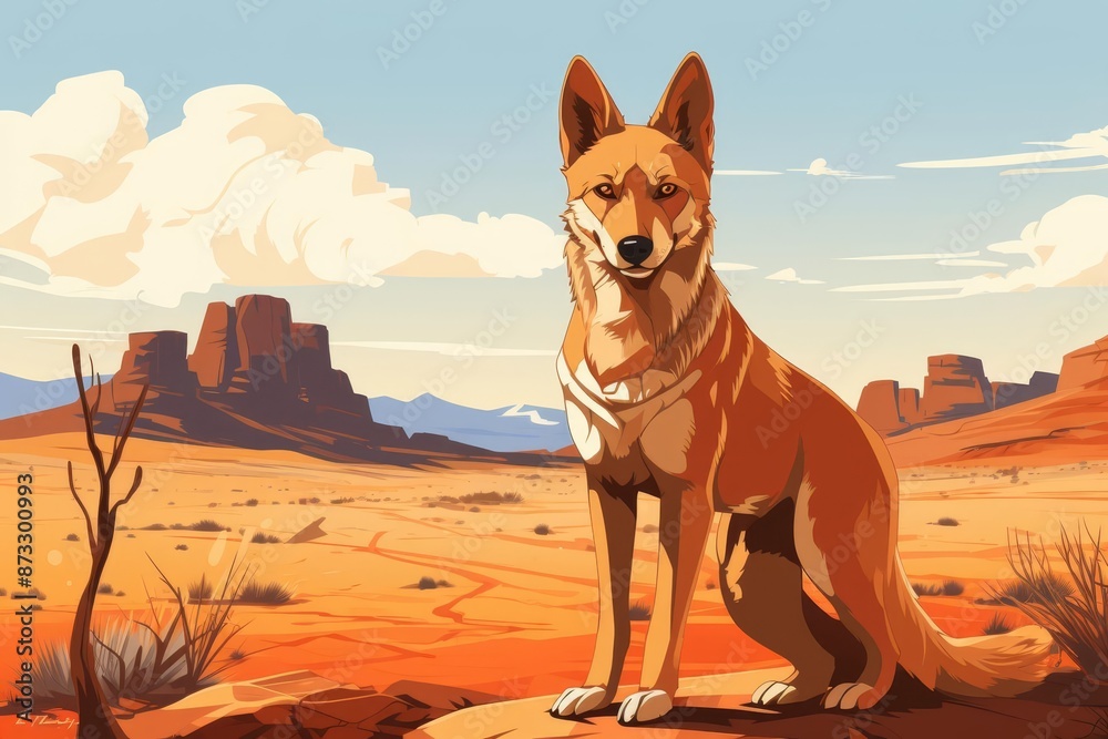 Dingo prowling the outback flat design front view wilderness theme ...