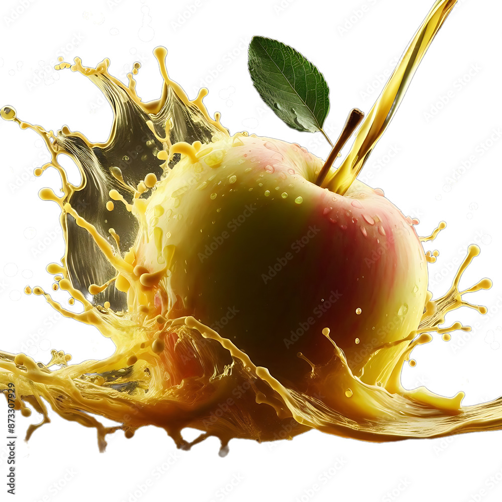 Apple light yellow splash horizon of a liquid similar to juice or punch ...