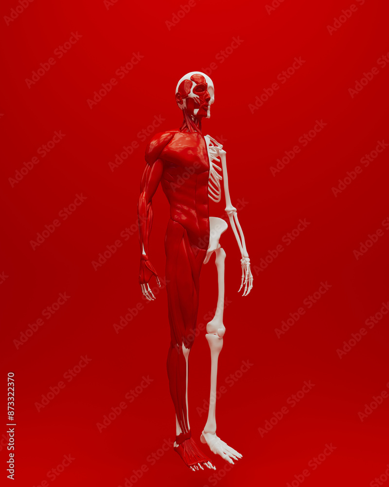 Anatomical skeleton muscle medical study red white human male red ...
