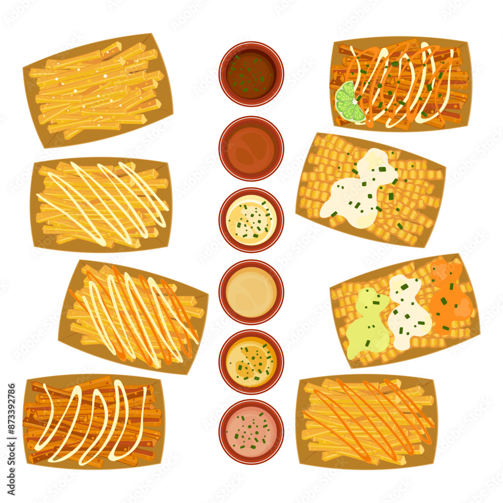Fast food set ready fast food restaurant menu French fries with sauce ...