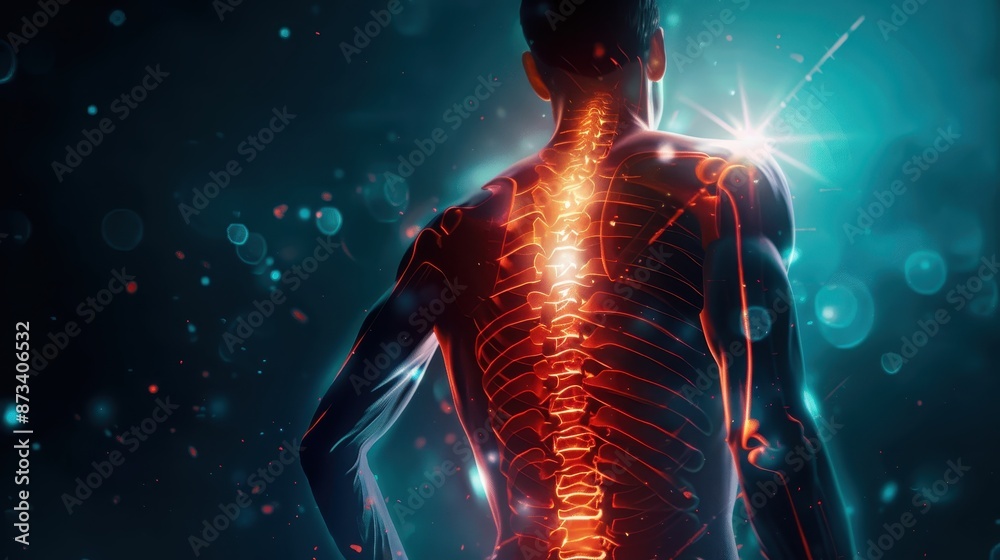Stylized representation of a human figure with a glowing spine and ...