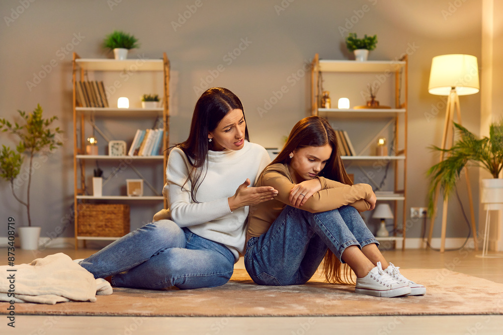 Mother comforting sad child. Worried mom and mad, distressed kid ...