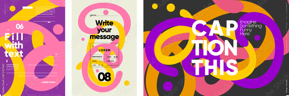 A set of vibrant posters featuring customizable text areas and captions ...