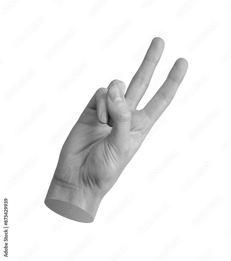V or victory gesture with two fingers, hand sign isolated on white ...